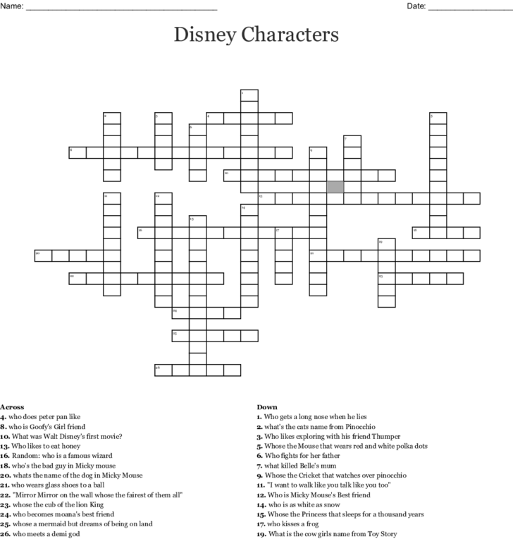 Disney Crossword Puzzles Printable For Adults Printable Template 2021 ...