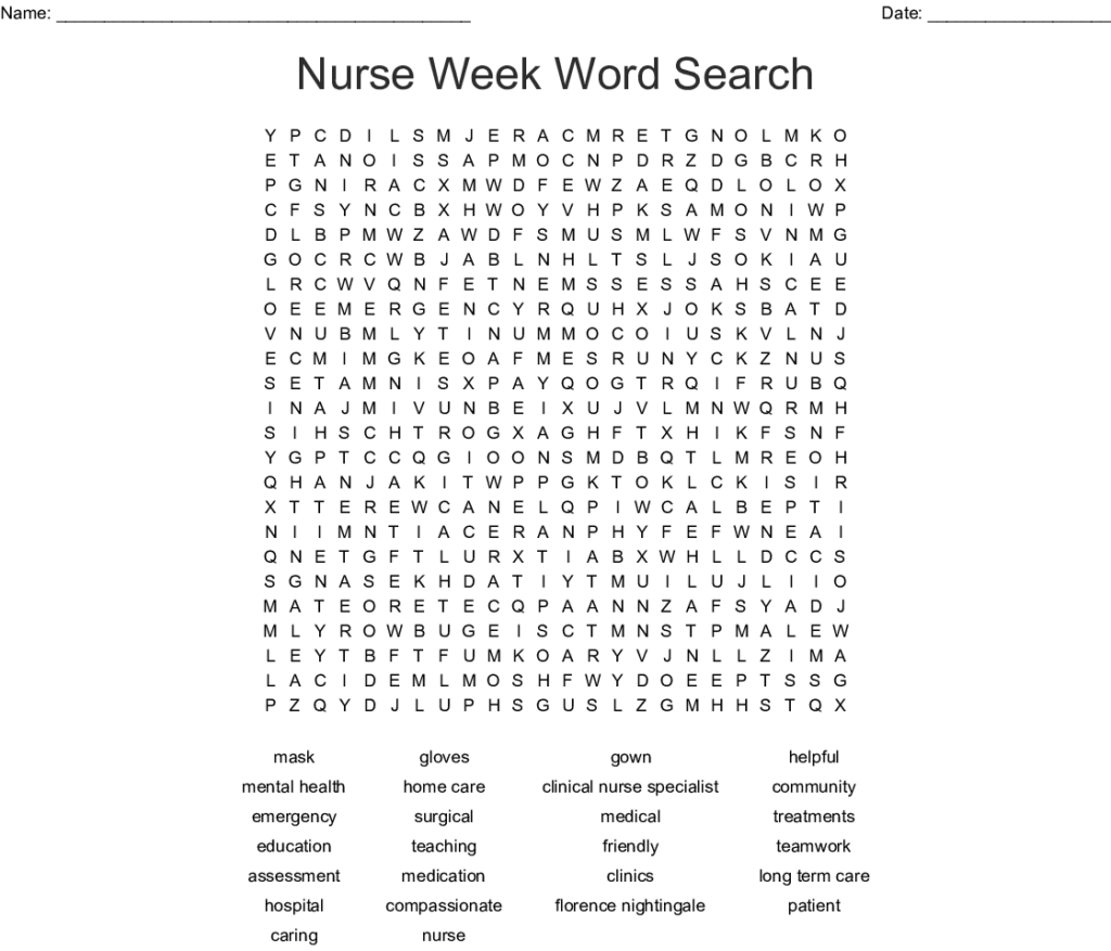Nursing Week Word Search WordMint | Sally Crossword Puzzles