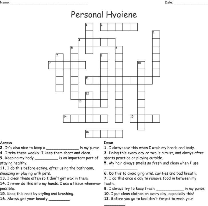 Printable Hand Hygiene Crossword Puzzle Sally Crossword Puzzles