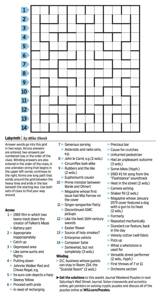 Rows Garden Saturday Puzzle Wsj Puzzles Wsj Printable Wsj | Sally ...